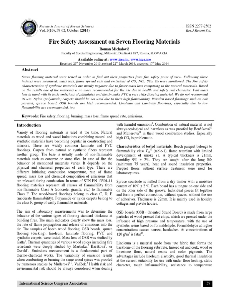 Fire Safety Assessment On Seven Flooring Materials | PDF | Flooring ...