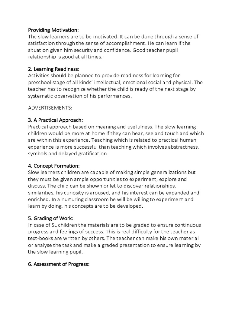 Teaching Strategies for Slow Learners | PDF | Learning | Speech