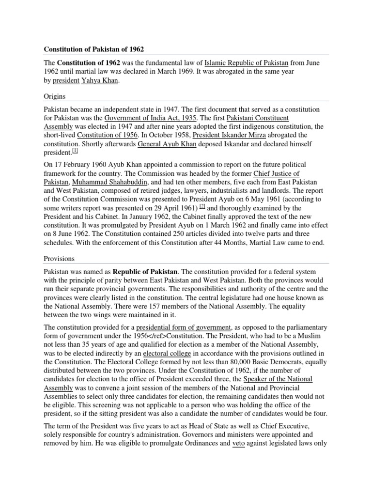 Pakistan's 1962 Constitution Overview | PDF | Political Charters ...