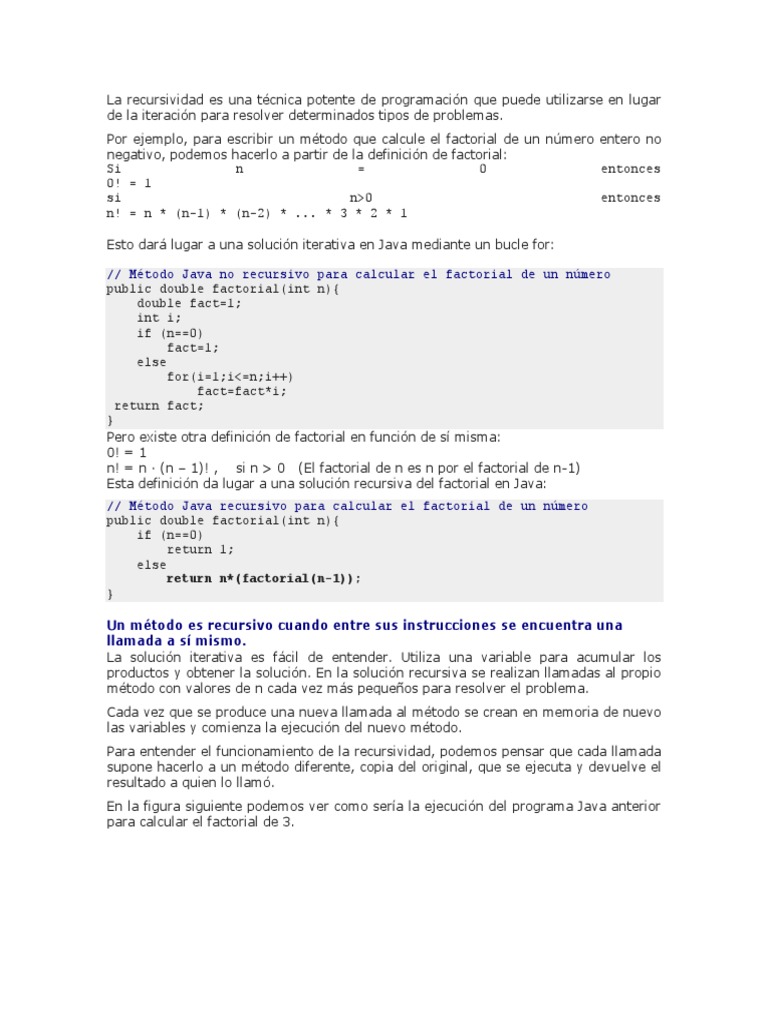 Recursividad en Java | PDF | Recursividad | Conceptos matemáticos