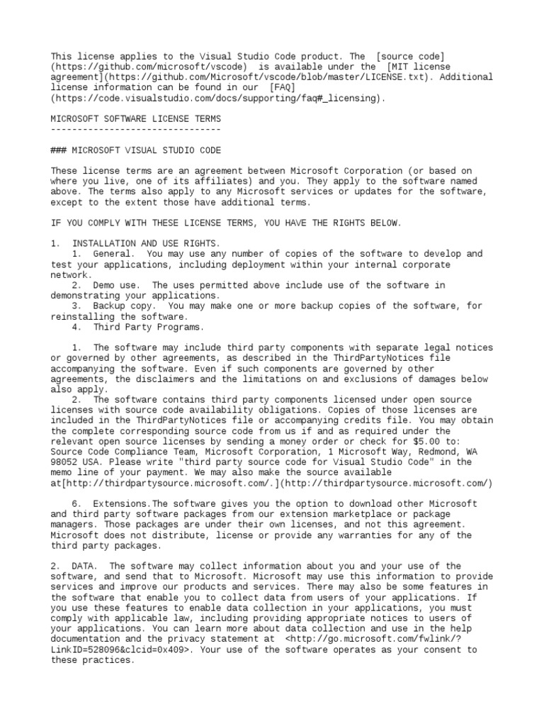 Vscode Eula | PDF | Source Code | Software