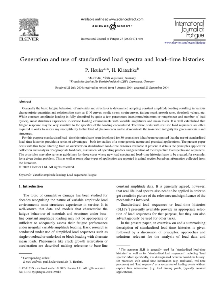 Generation and Use of Standardised Load Spectra and Load-Time Histories ...