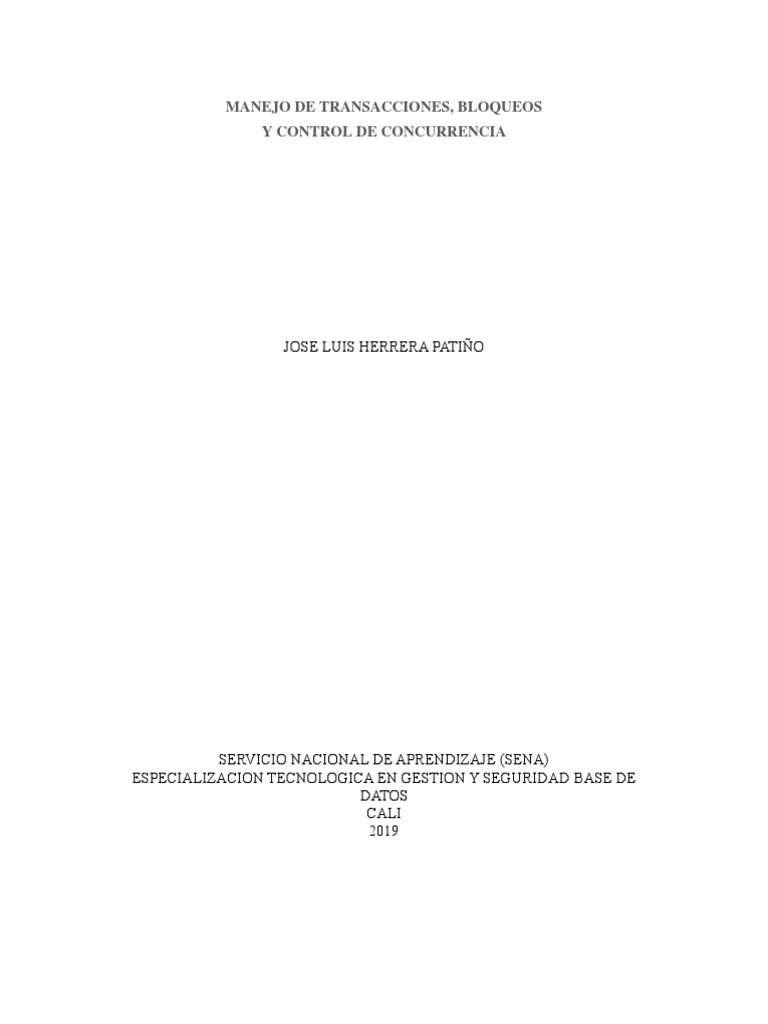 Manejo de Transacciones, Bloqueos y Control de Concurrencia | PDF | Servidor SQL de Microsoft ...