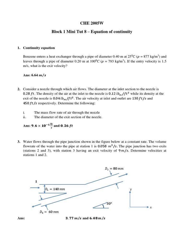 CHE2005W Block 1 Minitut 8 - Equation of Continuity | PDF