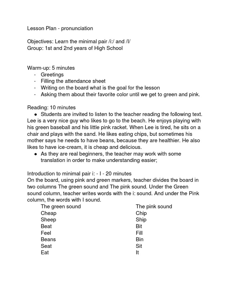 Lesson Plan - Pronunciation | PDF | Linguistics | Semiotics Lesson Plan - Pronunciation | PDF | Linguistics | Semiotics