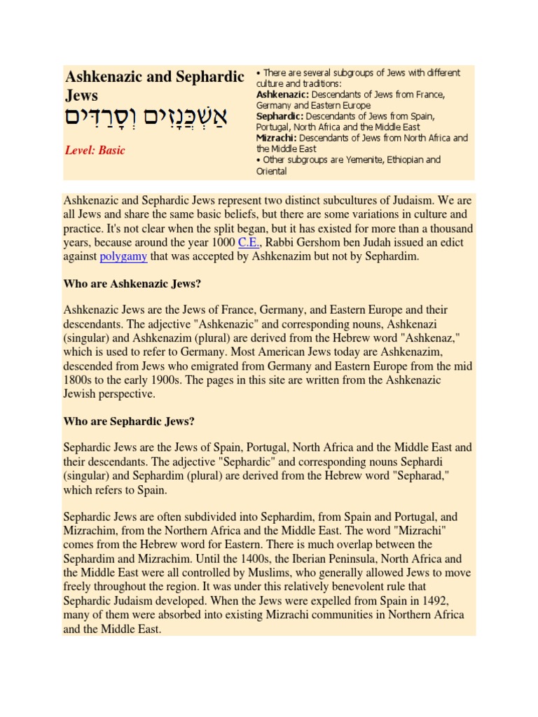 Ashkenazic and Sephardic Jews | PDF | Sephardi Jews | Ashkenazi Jews