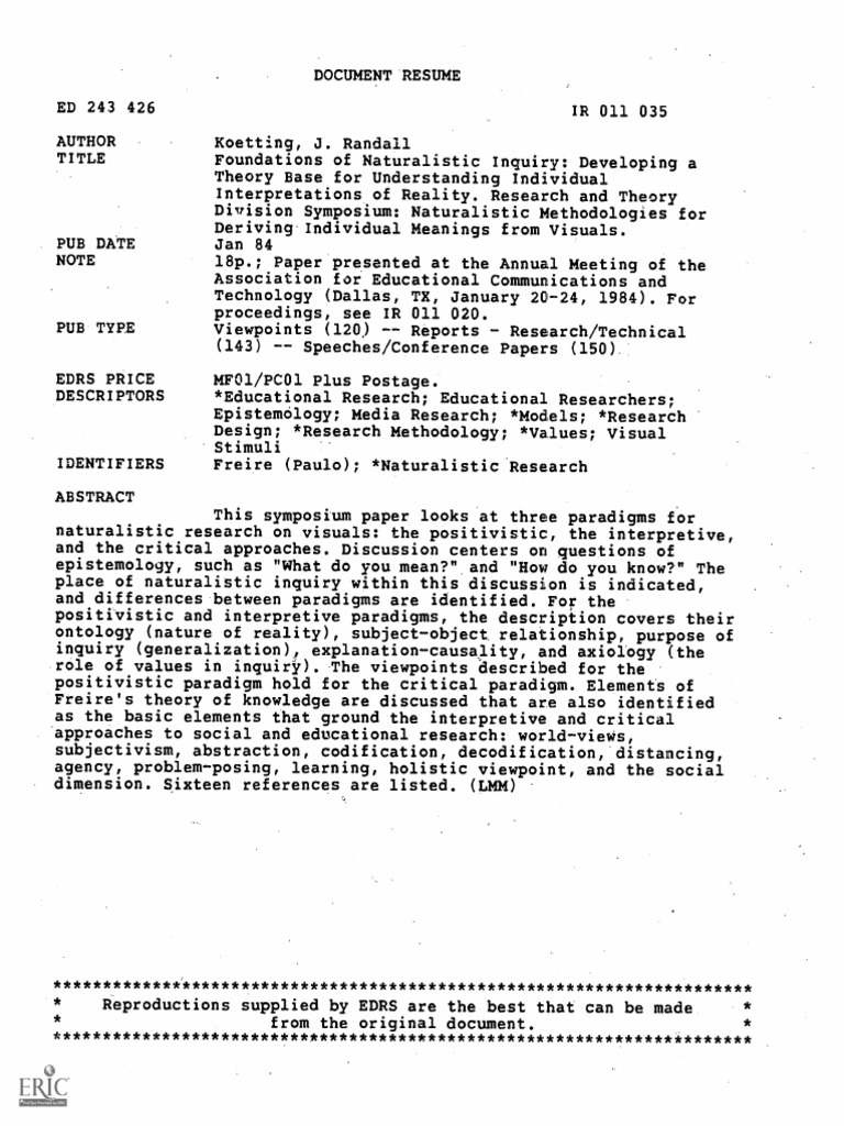 Foundations of Naturalistic Inquiry | PDF | Reality | Qualitative Research