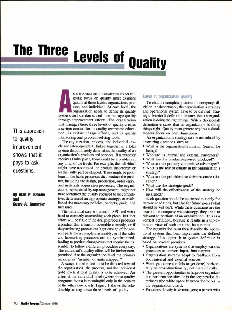 The Three Levels of Quality2 | PDF