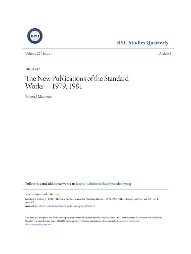 Matthews 1982 - New Publications of The Standard Works - 1979 1981 ...