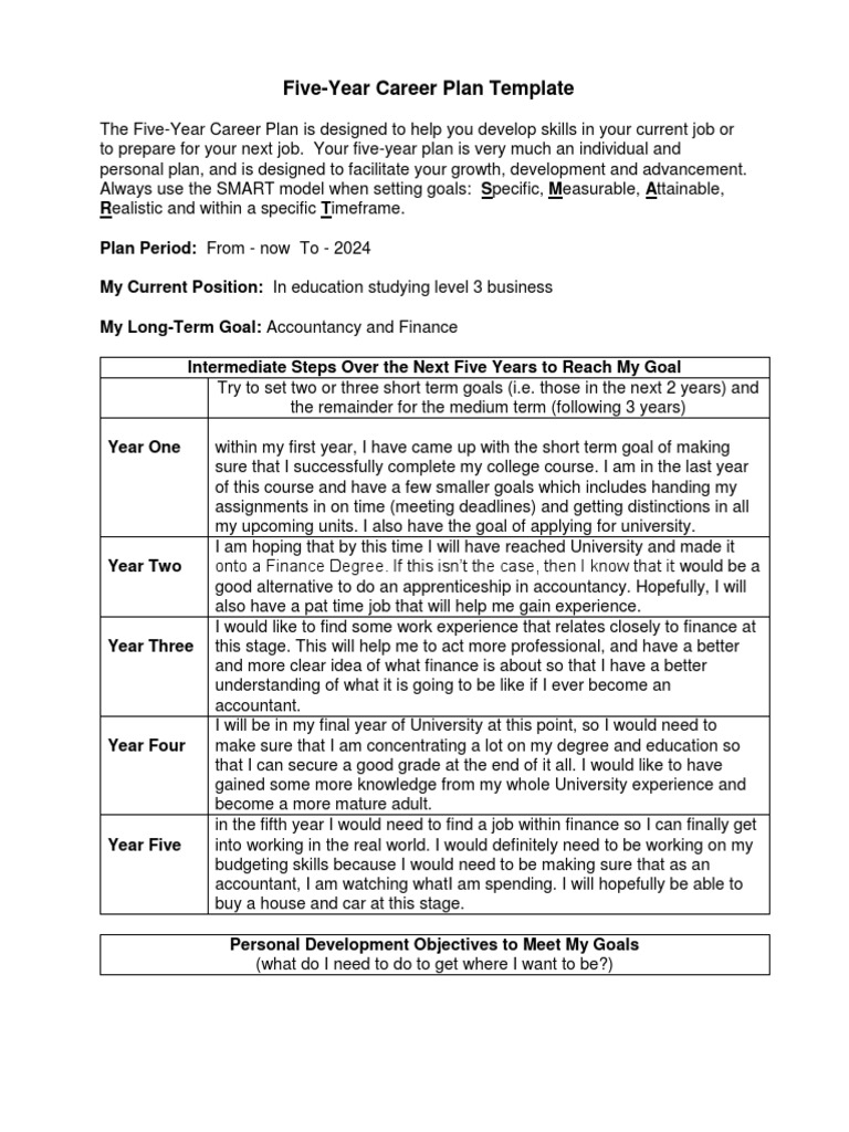 Five-Year Career Plan Template | PDF | Goal | Cognitive Science