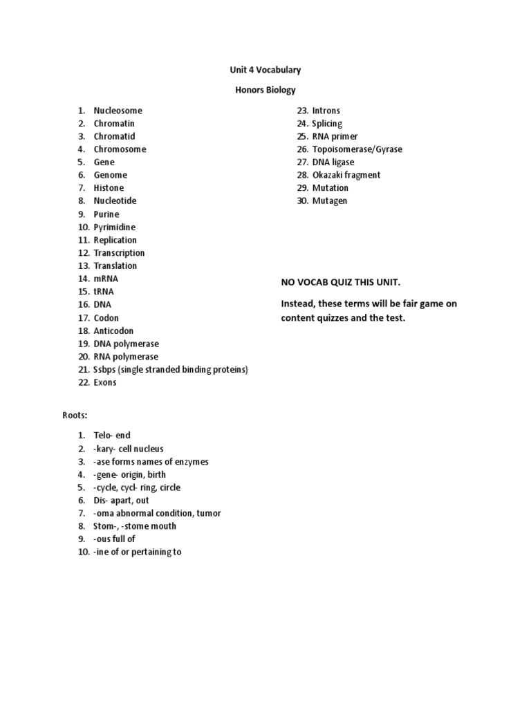 Honors Biology Vocabulary List | PDF