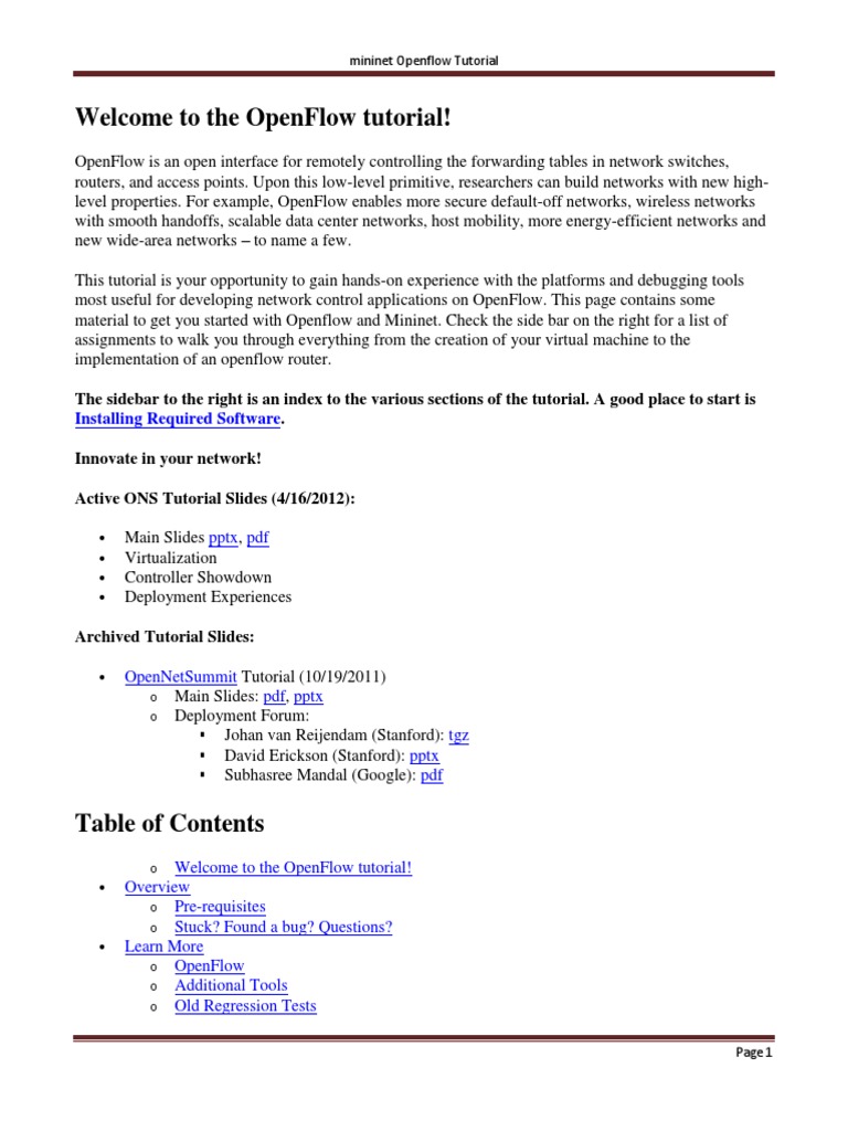 Mininet OpenFlow Tutorial | PDF | Virtual Machine | Operating System