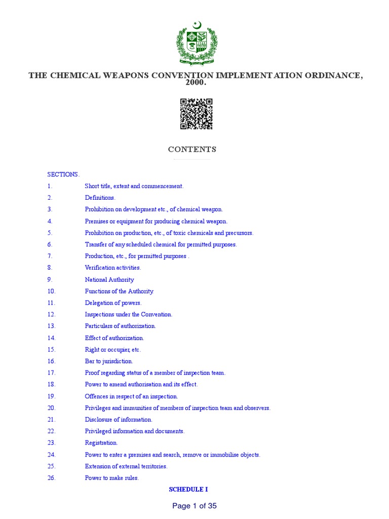 The Chemical Weapons Convention Implementation Ordinance | PDF ...