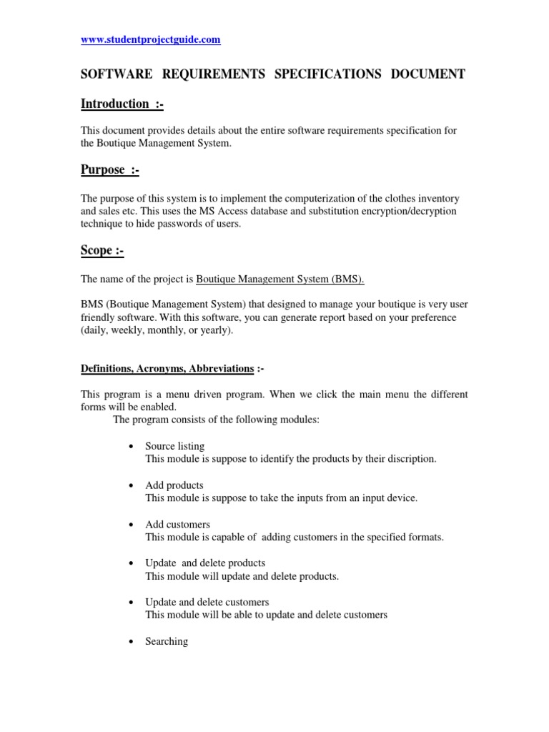 Boutique Management System Overview | PDF | Specification (Technical ...