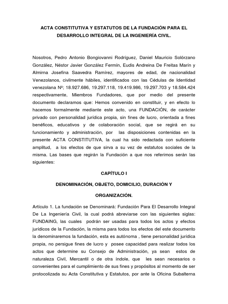 Acta Constitutiva de Asociación Civil | PDF | Presupuesto | Venezuela