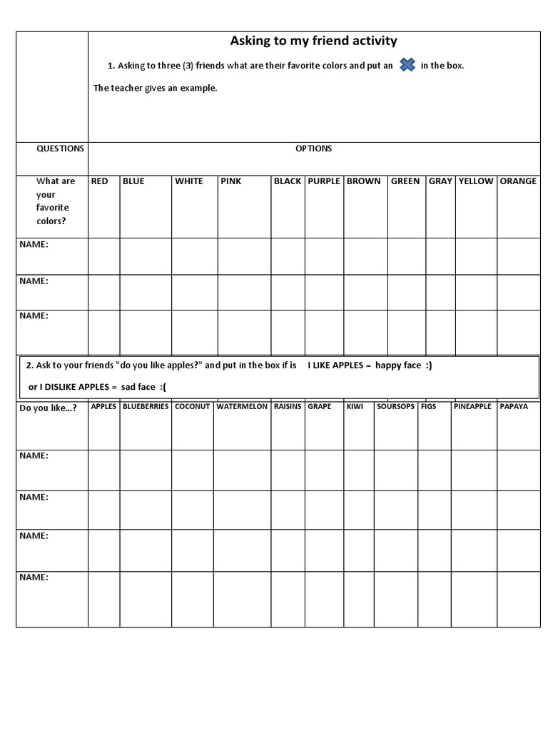 Asking To My Friend Activity Chart | PDF