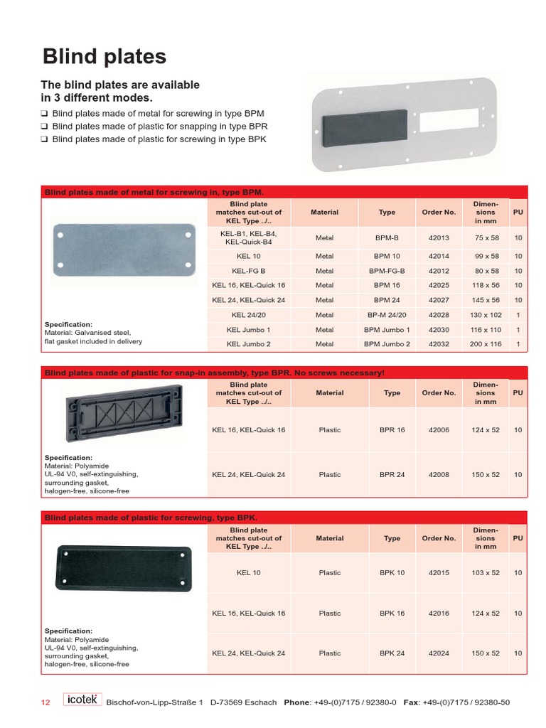 Types and Specifications of Blind Plates for KEL Electrical Enclosures ...