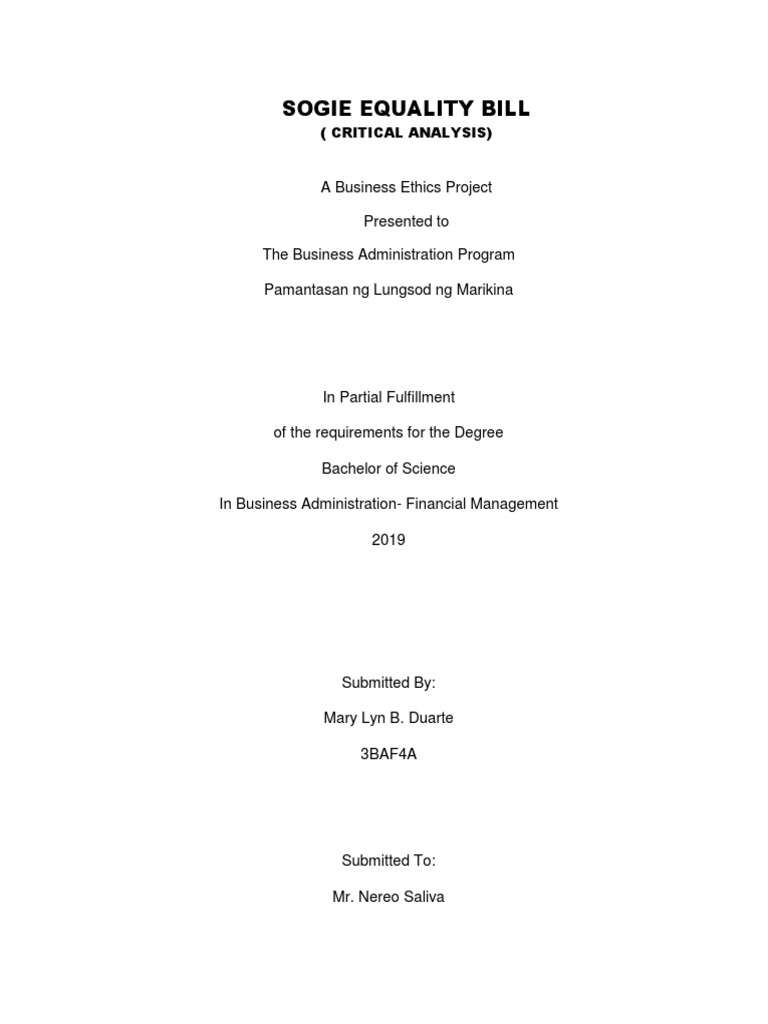 Sogie Equality Bill: (Critical Analysis) | PDF | Gender | Gender Studies
