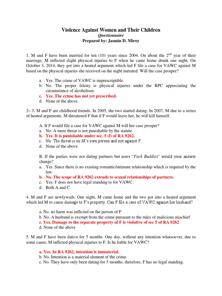 Q and A For VAWC | PDF | Jurisdiction | Criminal Law