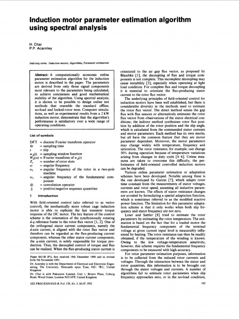 Induction Motor Parameter Estimation Algorithm Using Spectral Analysis | PDF | Electric Motor ...