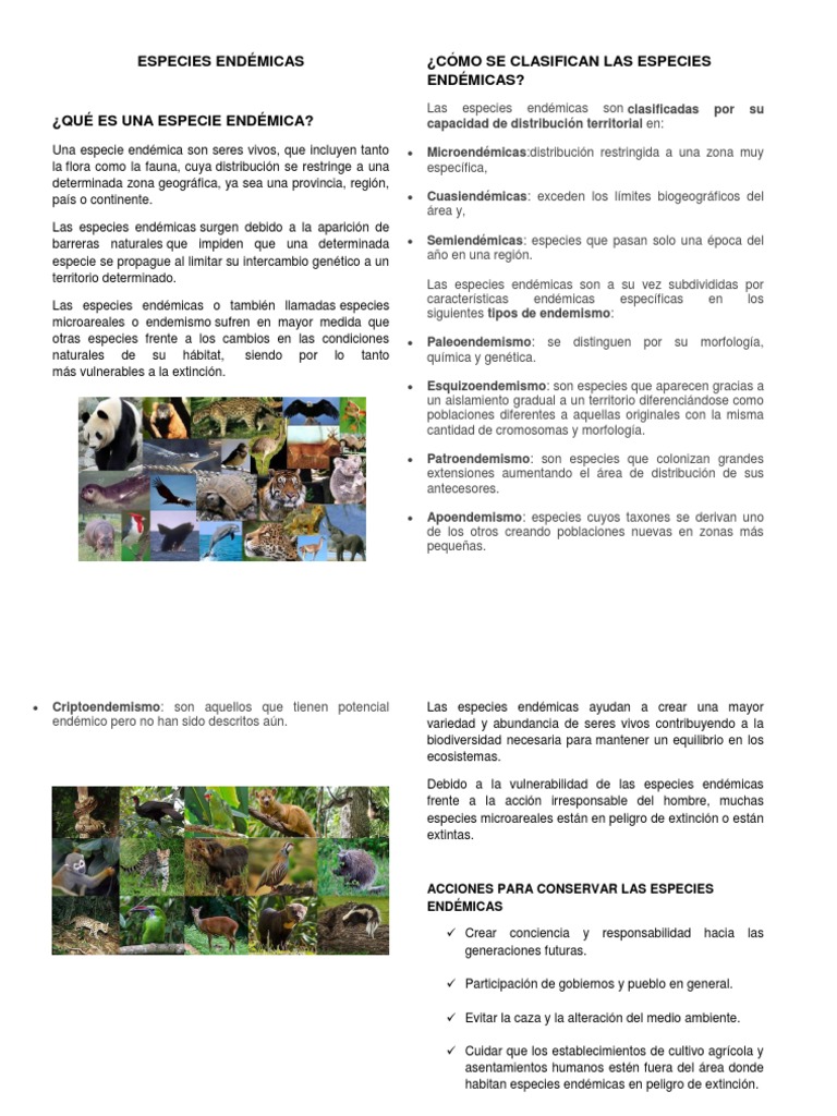 Especies Endémicas: Definición y Clasificación | PDF | Extinción | Especies