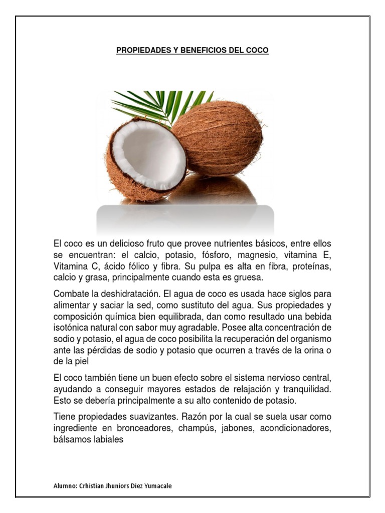 Propiedades y Beneficios Del Coco | PDF | Nutrientes | Vitamina