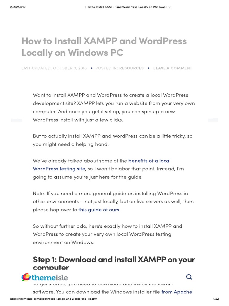 How To Install XAMPP and WordPress Locally On Windows PC PDF | PDF | Word Press | Microsoft Windows
