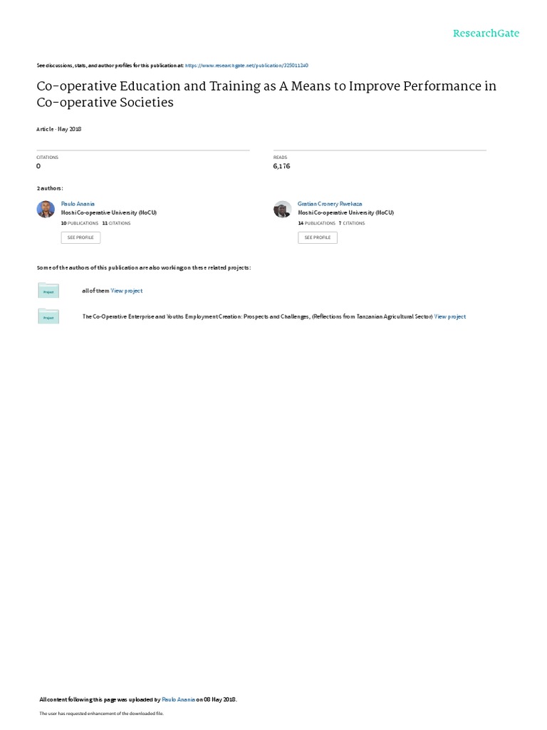 Co-Operative Education and Training As A Means To Improve Performance ...