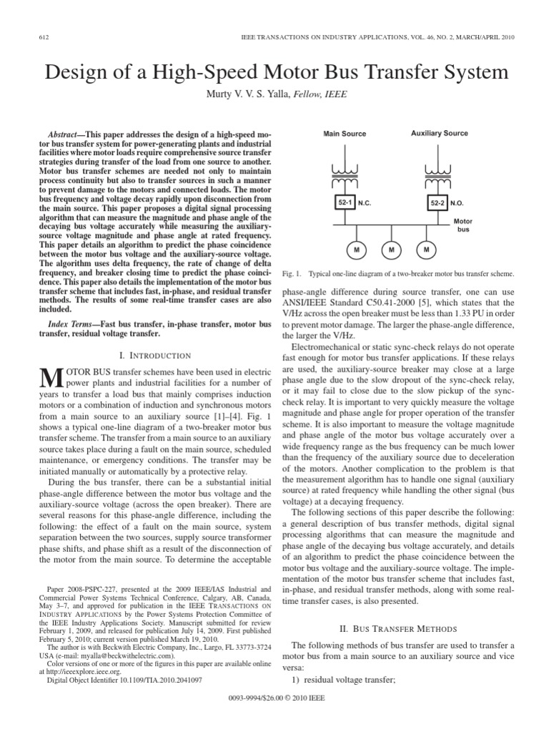 Design of A High-Speed Motor Bus Transfer System: Murty V. V. S. Yalla ...