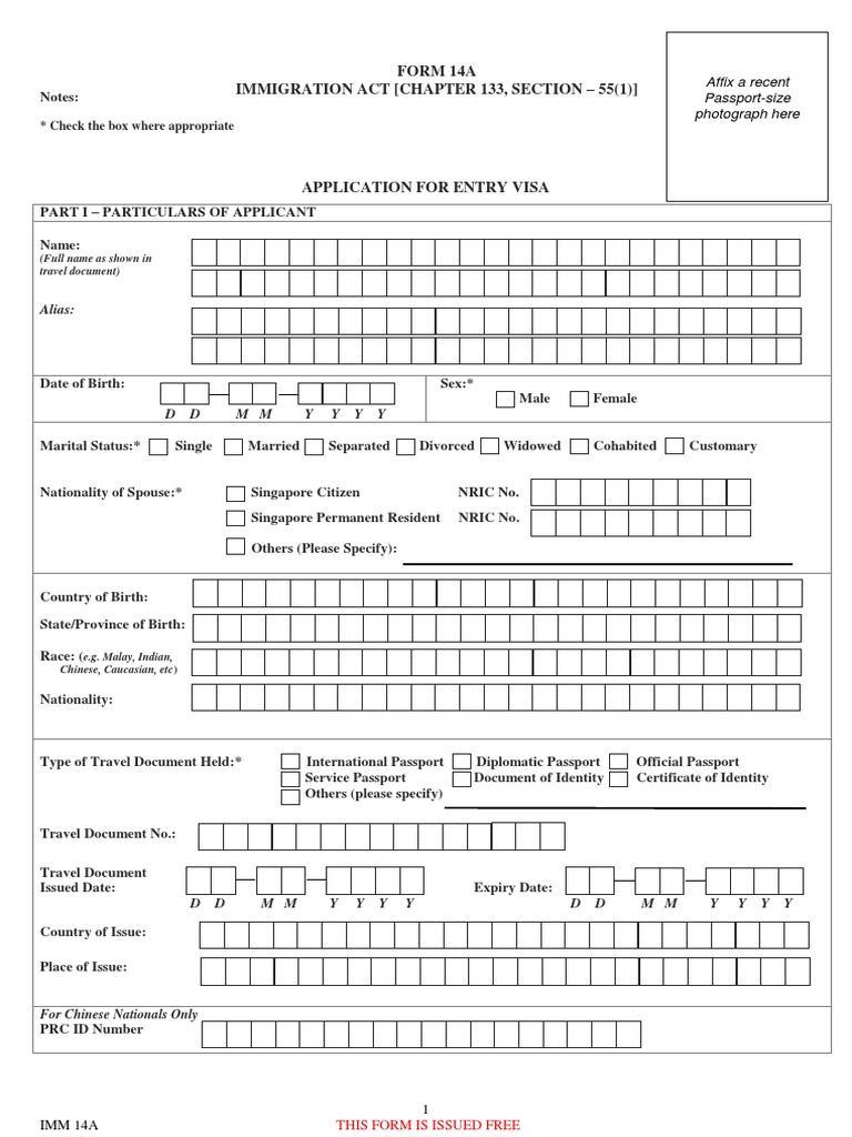 Application For An Entry Visa Form 14a | PDF | Travel Visa | Passport