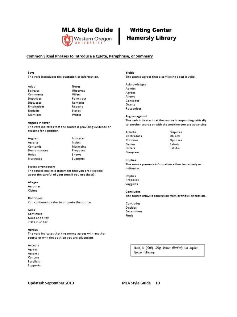 Common Signal Phrases - MLA | PDF | Epistemology