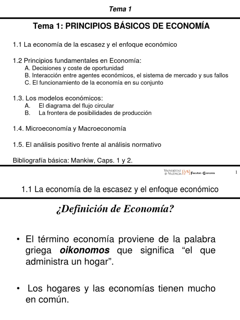 Tema 1 PRINCIPIOS BASICOS DE ECONOMIA PDF | PDF | Costo de oportunidad | Inflación