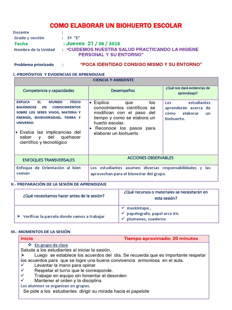 Sesión Como Elaborar Un Biohuerto Escolar | PDF | Agricultura ecológica ...