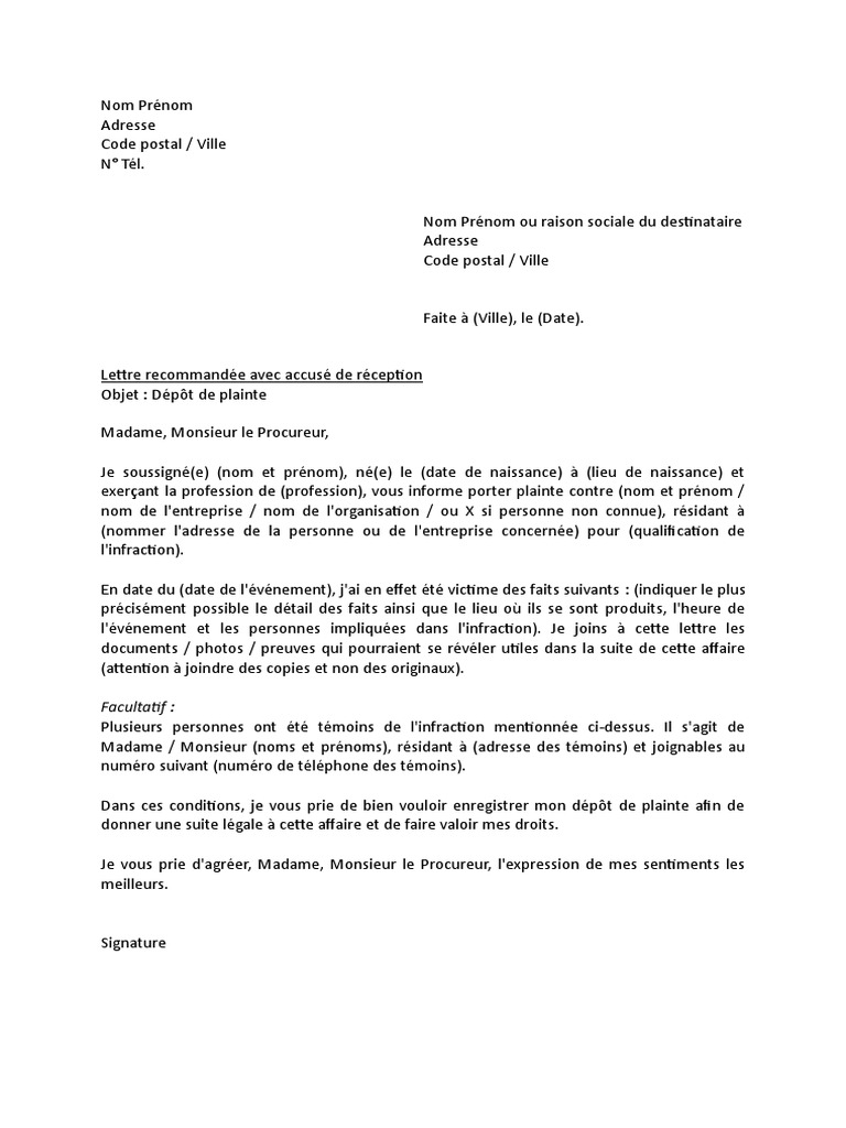 Exemple de Depot de Plainte | PDF