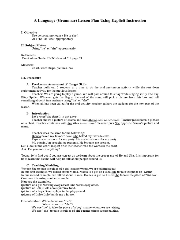 Lesson Plan Demo (Explicit English) | PDF | Lesson Plan | Communication