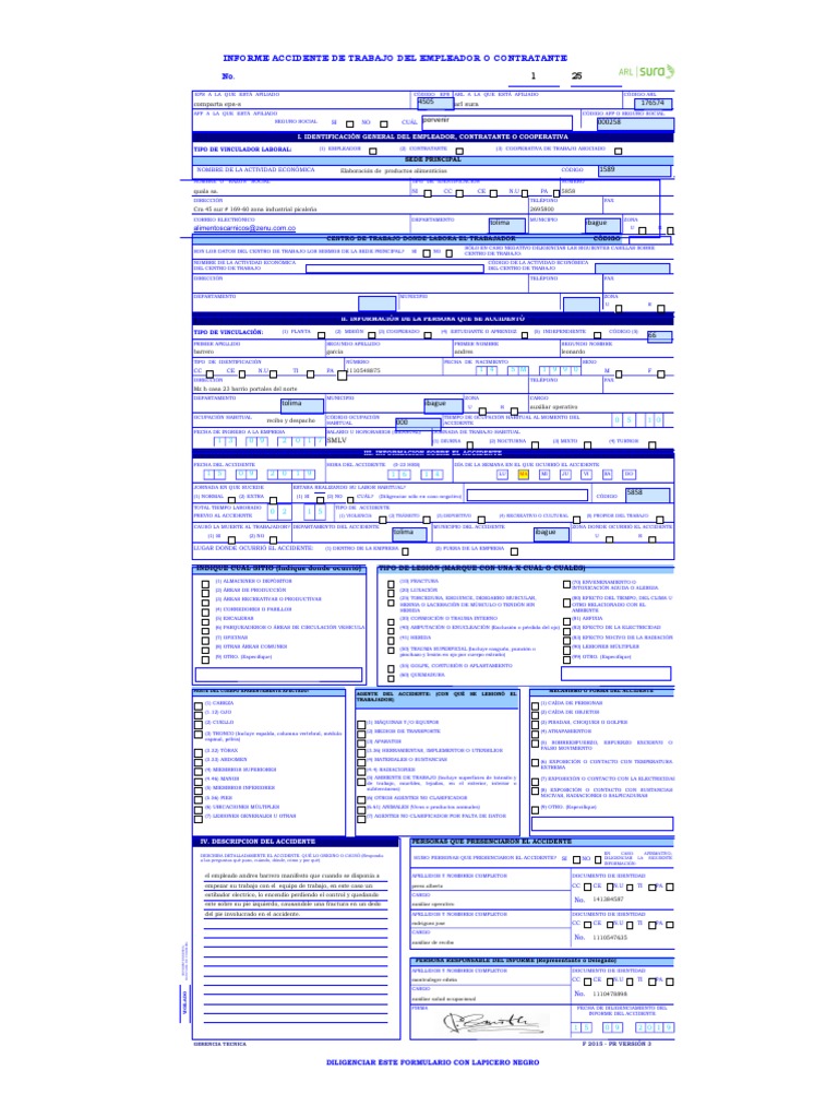 formato arl | Lesión | Labor
