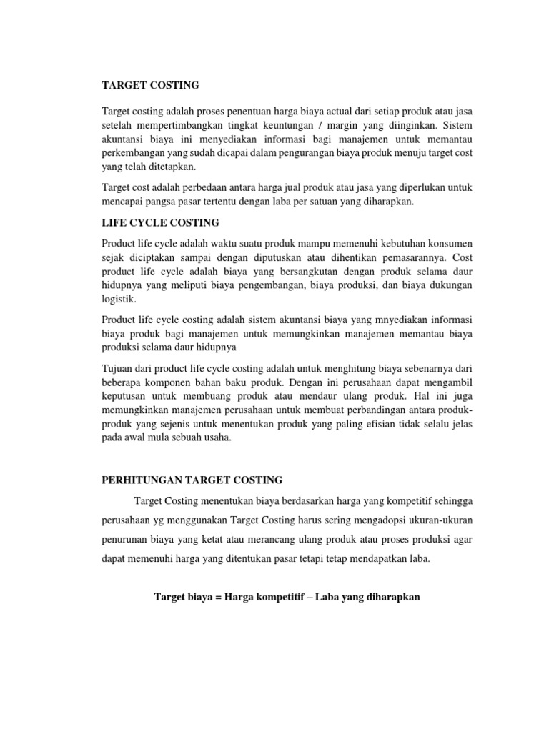 Target Costing Dan Life Cycle Costing | PDF