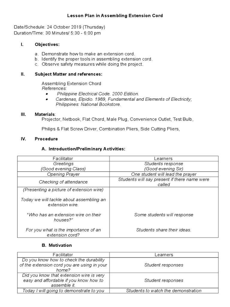 Lesson Plan For Making Extension | PDF | Electrical Connector ...