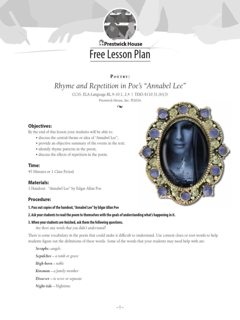 Free Lesson Plan: Rhyme and Repetition in Poe's "Annabel Lee" | PDF ...
