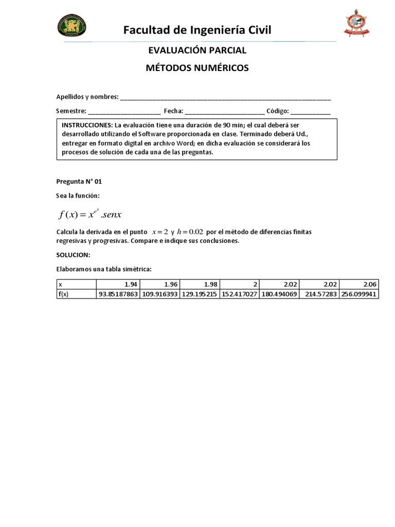 3er Parcial Metodos Numericos | PDF | Derivado | Análisis numérico