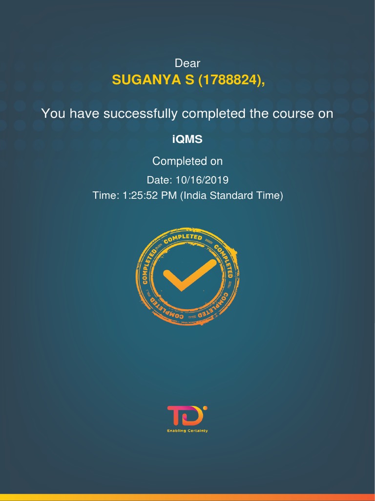 iQMS Completion Certificate PDF | PDF
