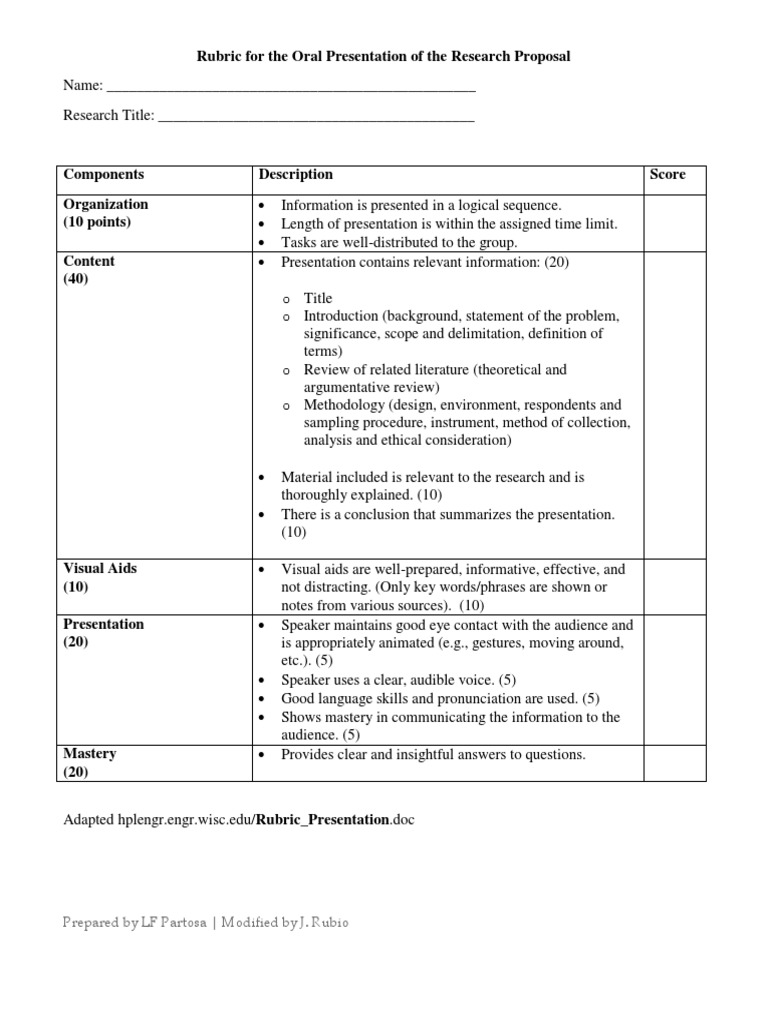 Rubrics and Guidelines For Research Proposal and Oral Presentation ...