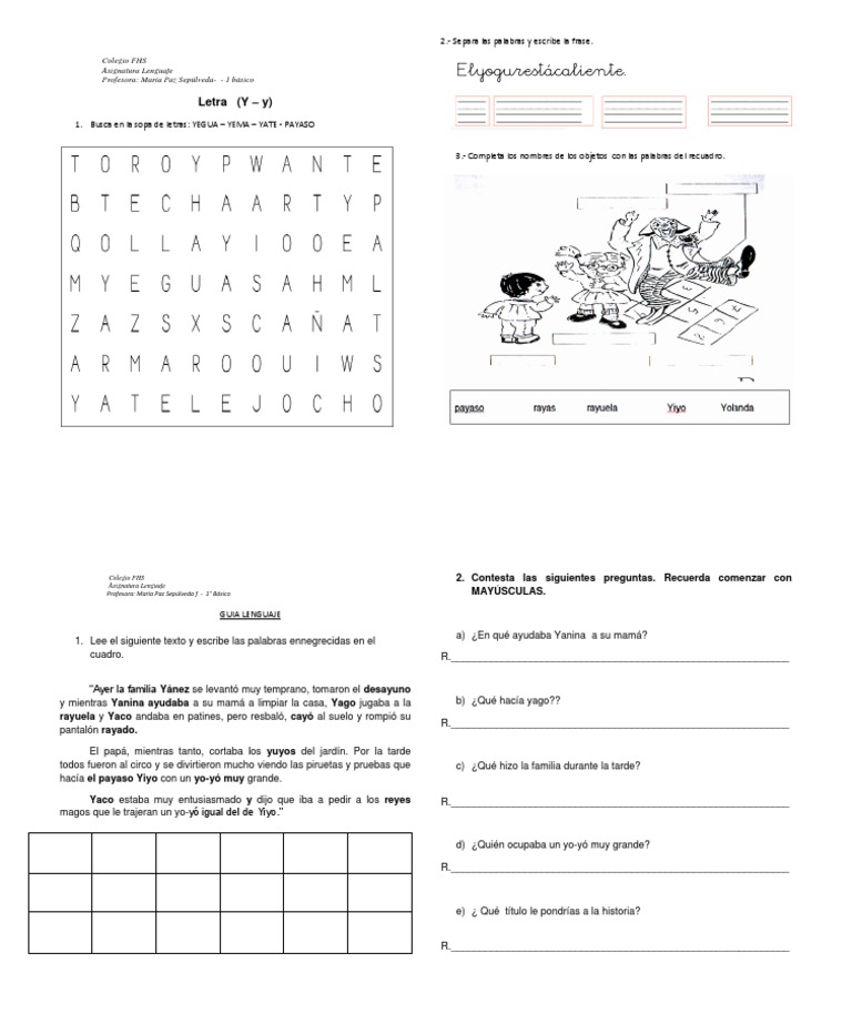 Guía de Lenguaje: Letra Y y mayúscula | PDF