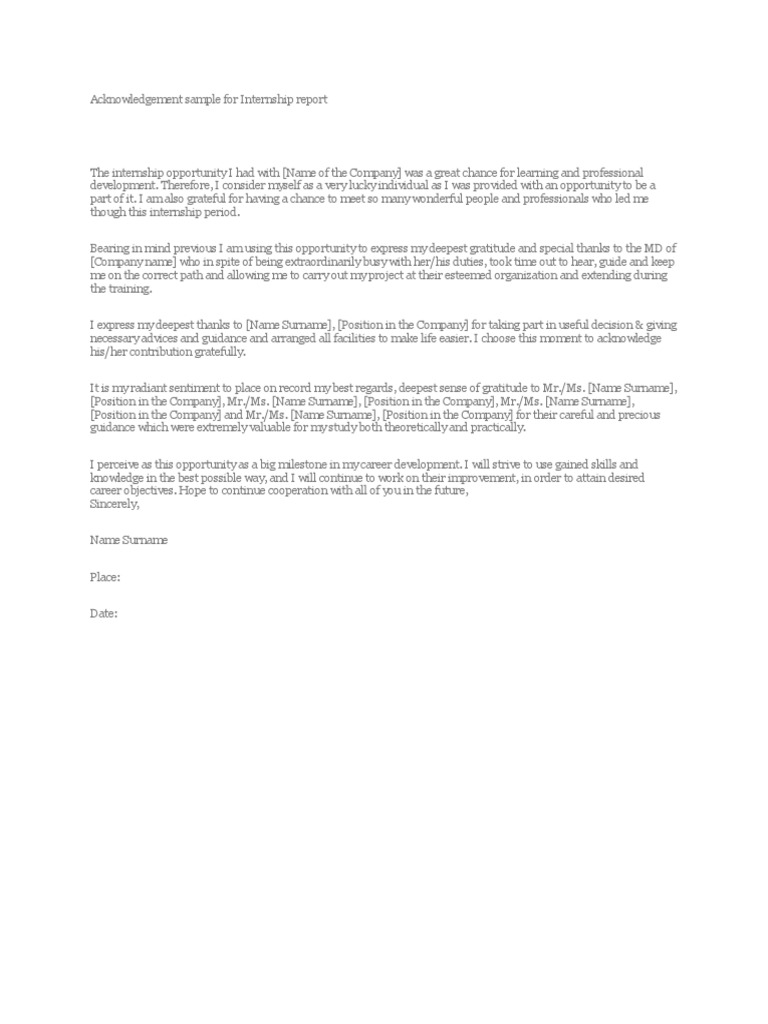 Internship Acknowledgement Note | PDF