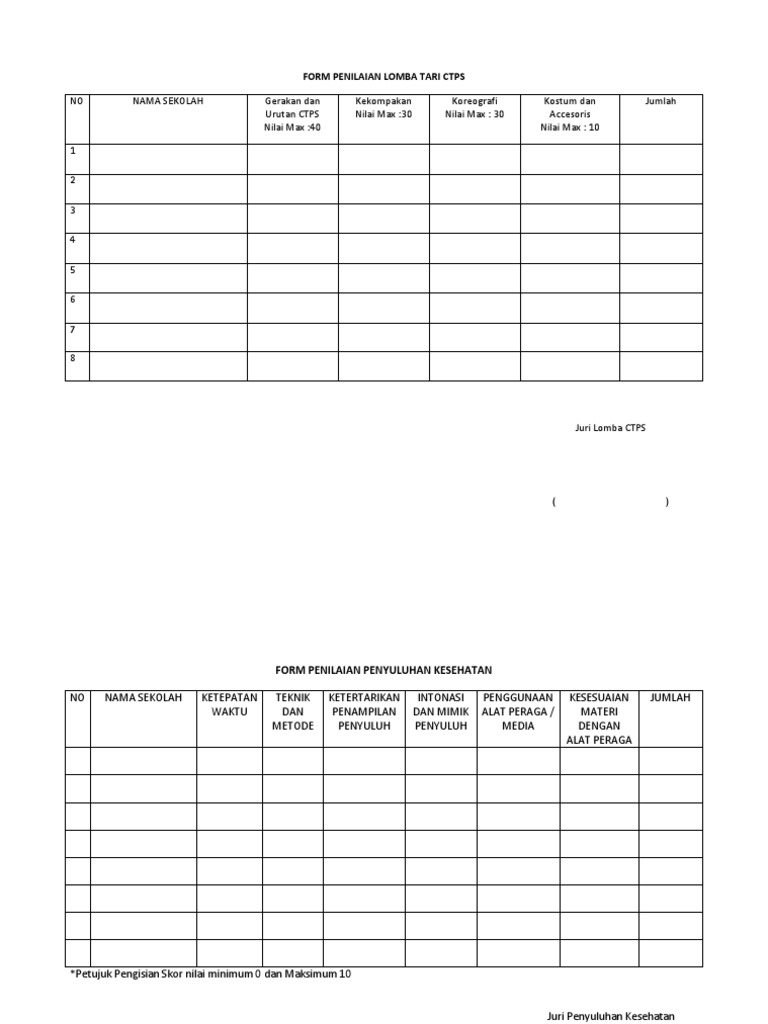 Form Penilaian Lomba Tari CTPS | PDF