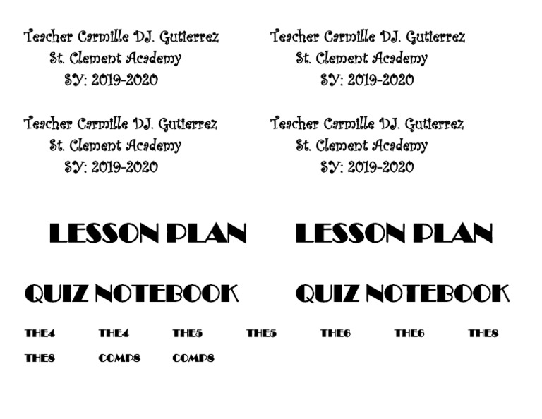 Lesson Plan Lesson Plan: Quiz Notebook Quiz Notebook | PDF
