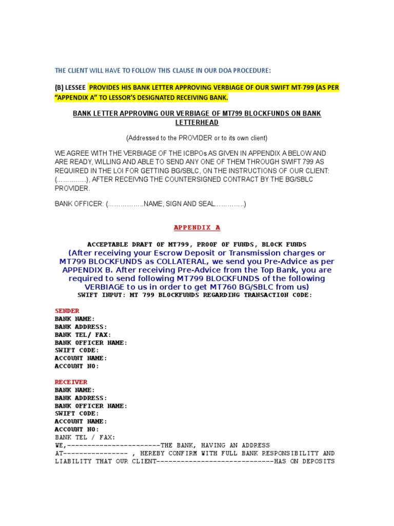 Bank Letter Approving Our My799 Blockfunds Verbiage | PDF | Private Law ...