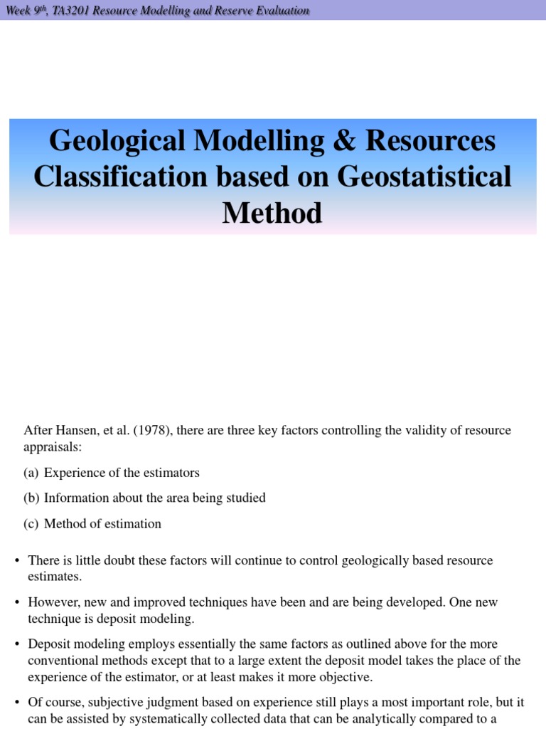 Week 10 - Geological Modelling & Resources Classification PDF | PDF ...
