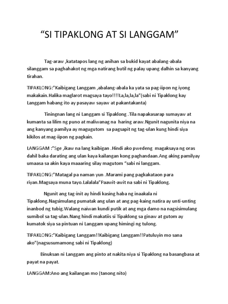 Si Tipaklong at Si Langgam | PDF