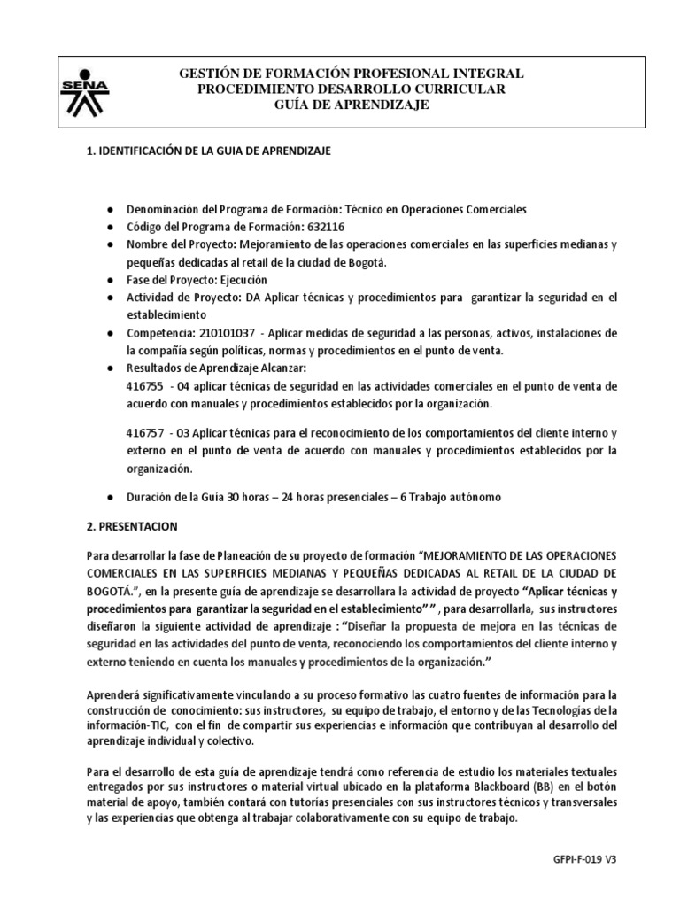GFPI F 019 - TOC Guía 03 Ejecución Medidas de Seguridad | PDF | Robo | Aprendizaje